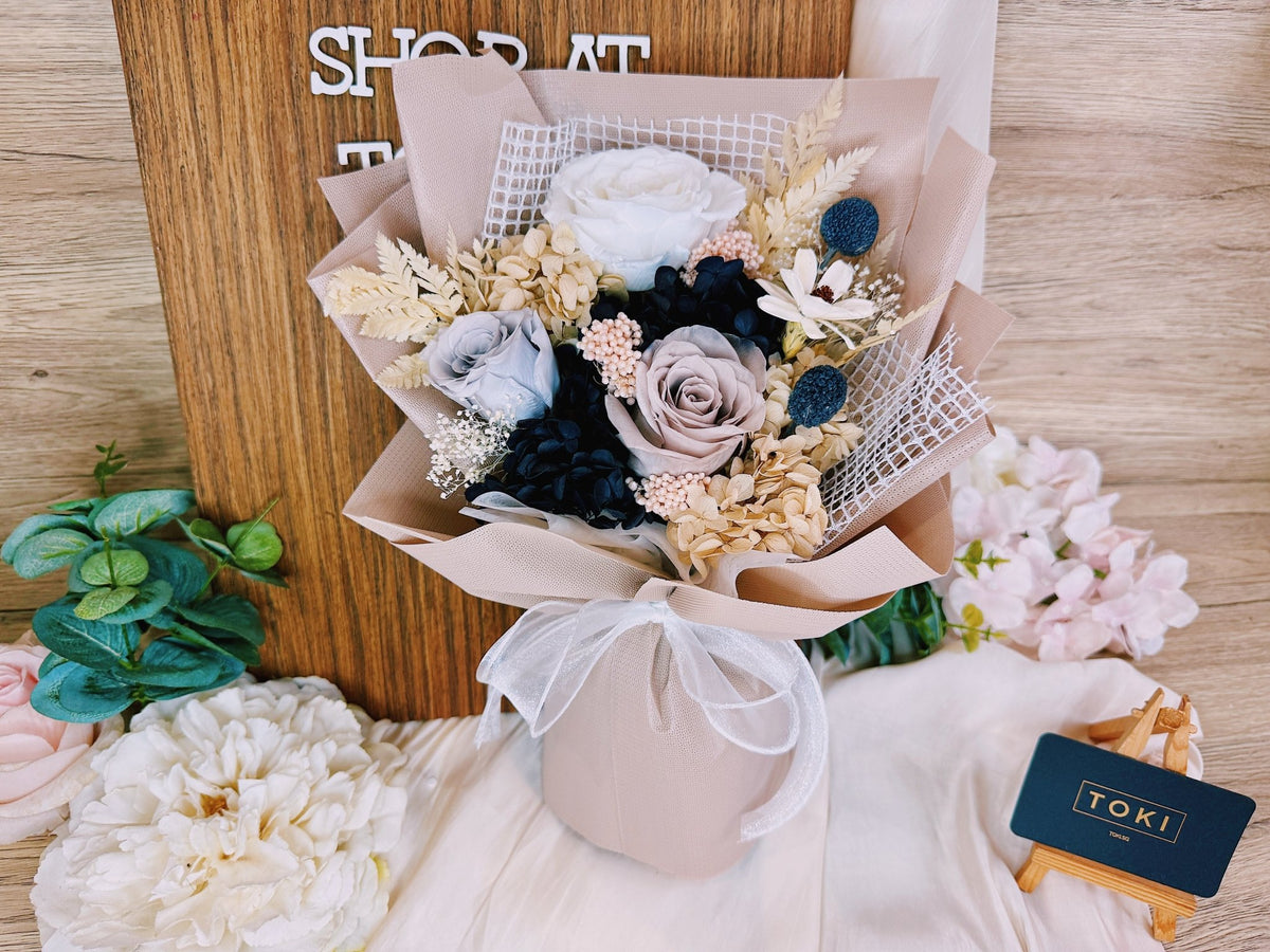 Singapore Online Florist, TOKI.SG - 3 Preserved Roses - Khaki, Flowers